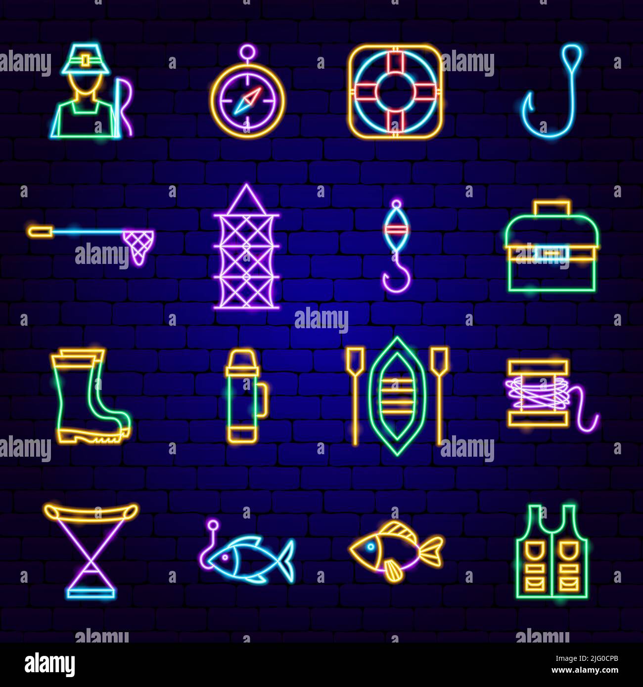 Fishing Neon Icons Stock Vector Image & Art - Alamy