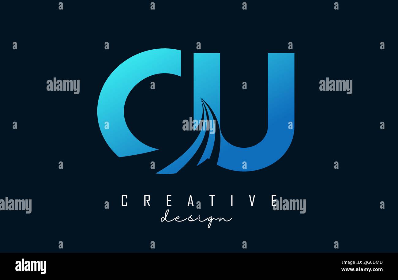 Creative blue letter CU c u logo with leading lines and road concept ...