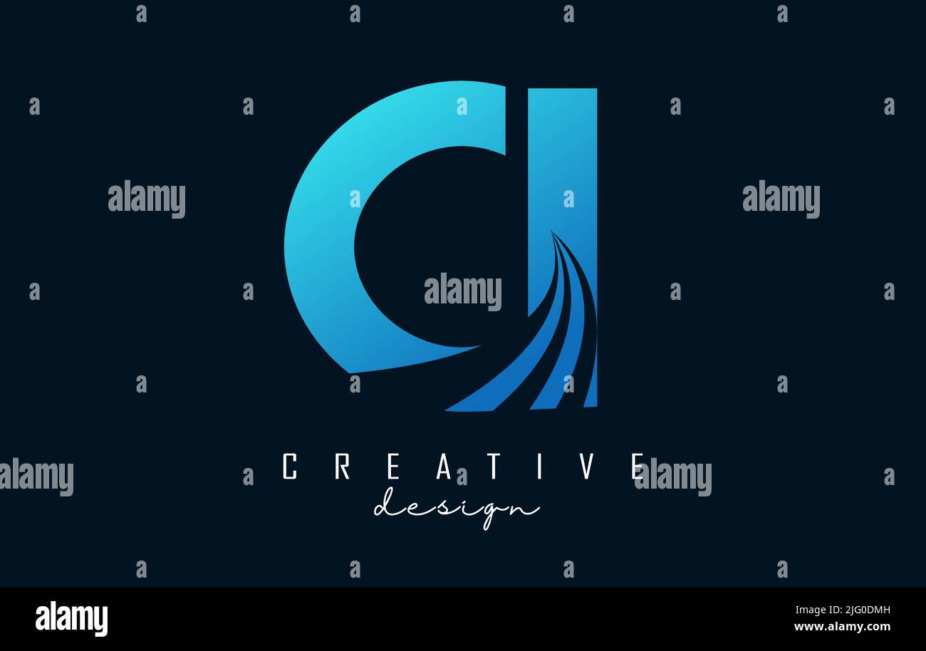 Creative blue letter Ci c i logo with leading lines and road concept ...