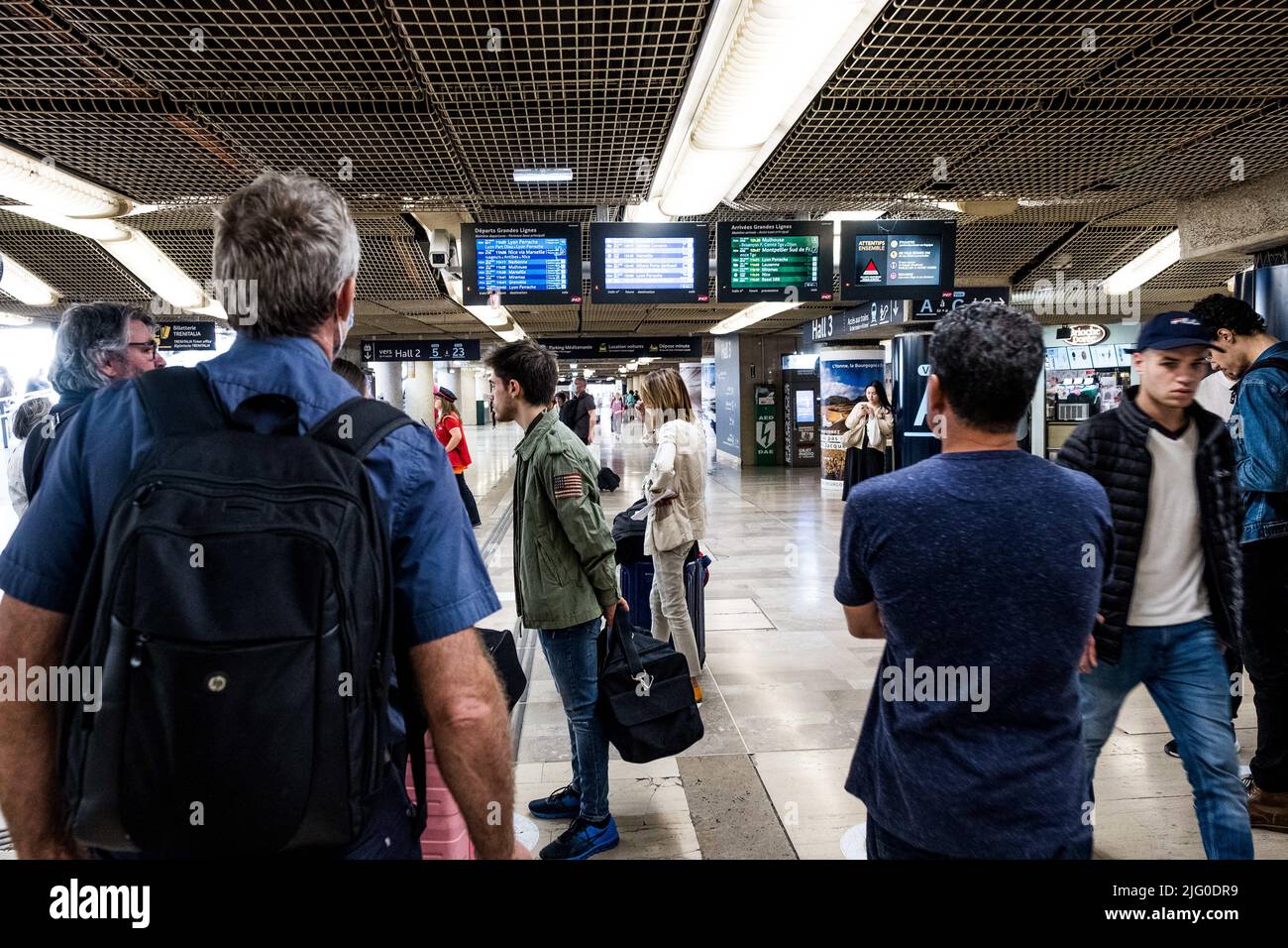 Railway stations Paris Gare de Lyon. National strike movement of SNCF ...