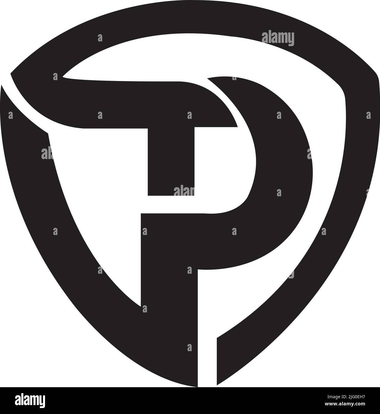 A vertical of a black "P" initial in a triangle for a company logo on a ...