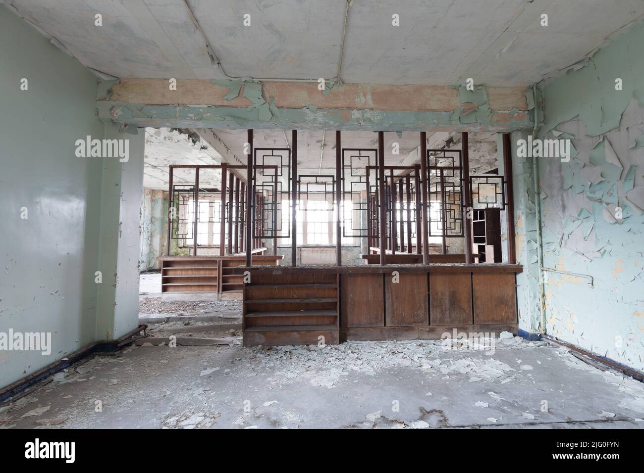 An abandoned and ruined interior of a building Stock Photo - Alamy