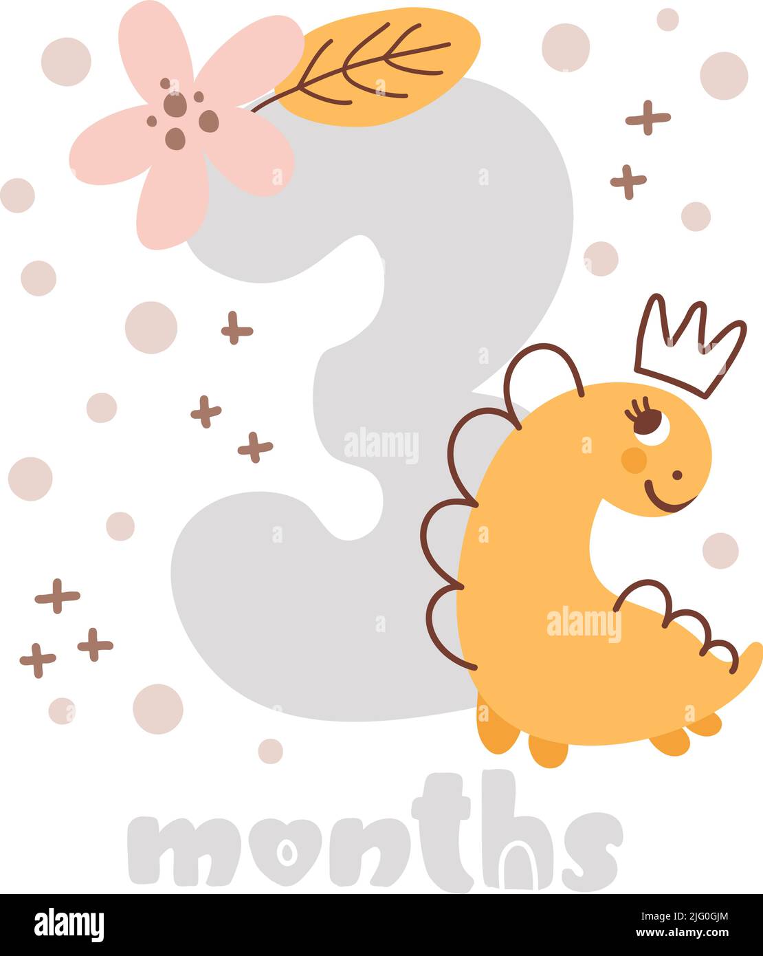 3 three months Baby month anniversary card. Baby shower print with cute ...