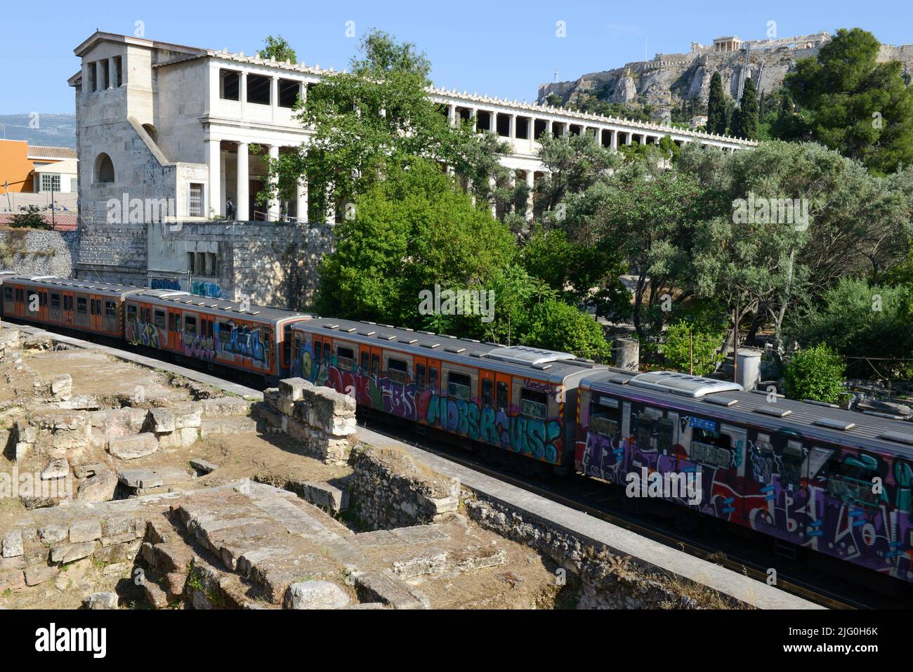 Athens, Greece - 23 May 2022: the subway in front of ancient Agora and ...