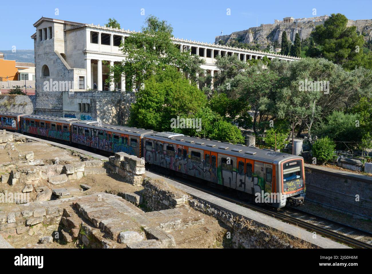 Athens, Greece - 23 May 2022: the subway in front of ancient Agora and ...