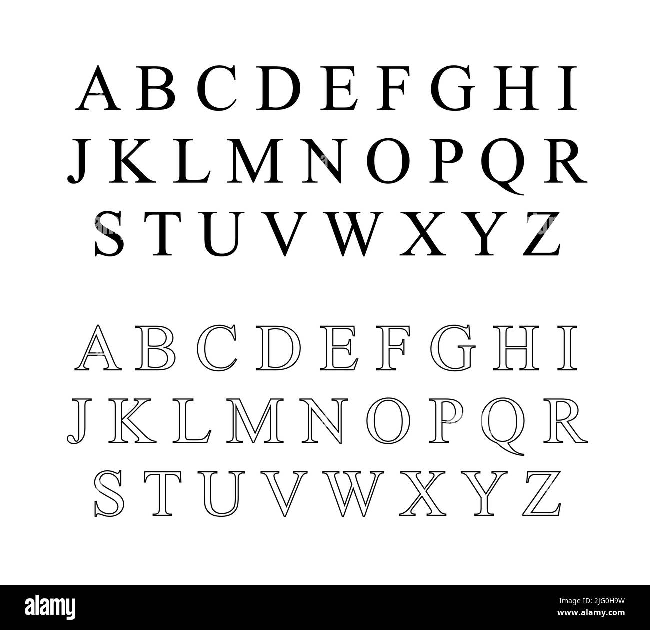 Basic Latin Uppercase Alphabet. Black and white symbols set Stock ...