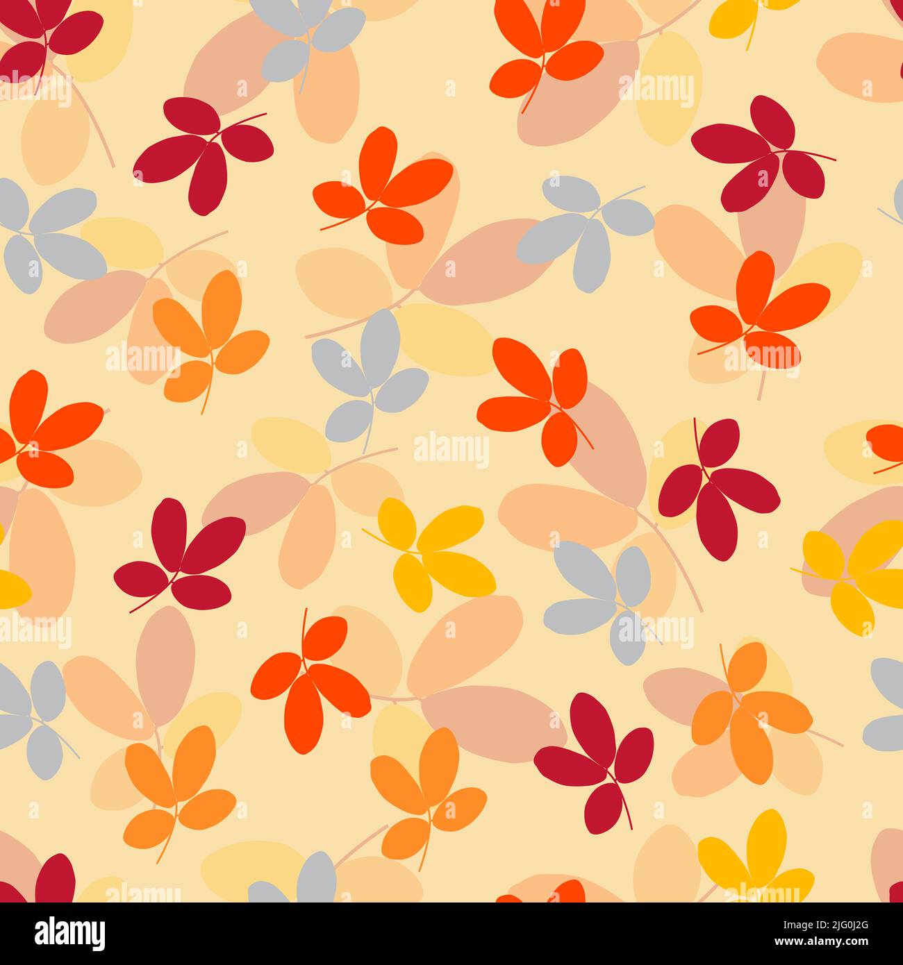 Ornate trendy vector ditsy floral seamless pattern design of abstract autumn color leaves ...