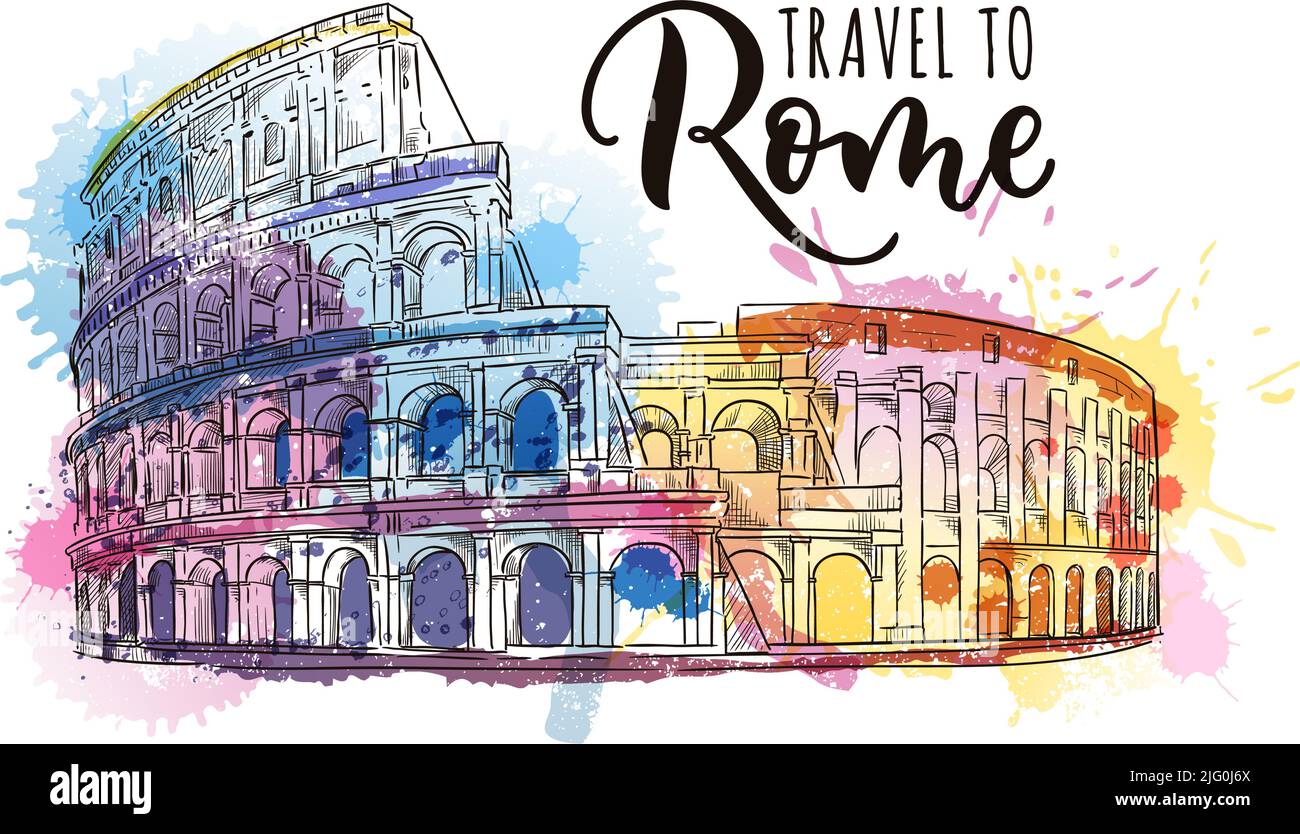 Travel to Rome poster, greeting card or print with hand drawn ...