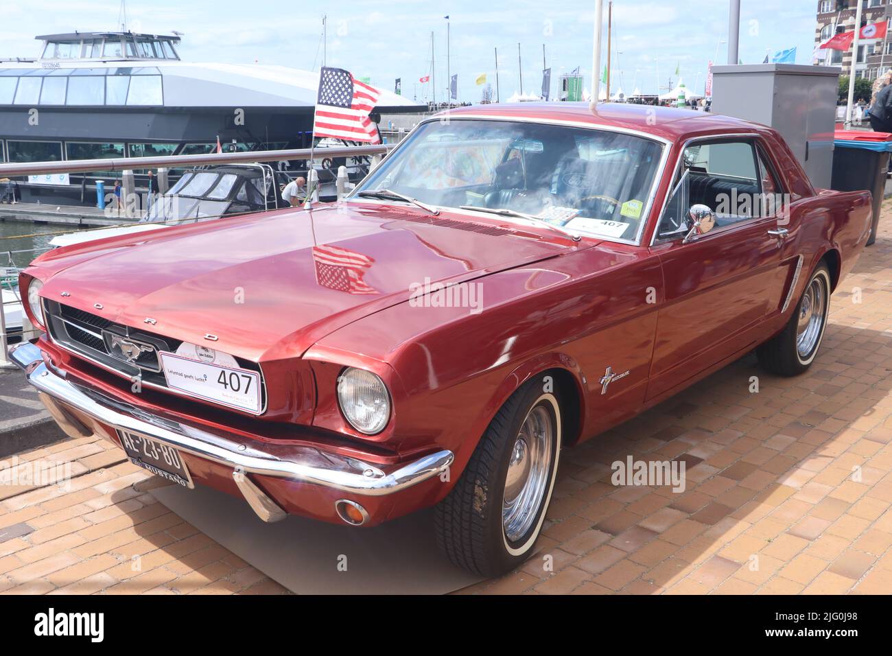 american classic red Ford Mustang car on old timer day in dutch city ...