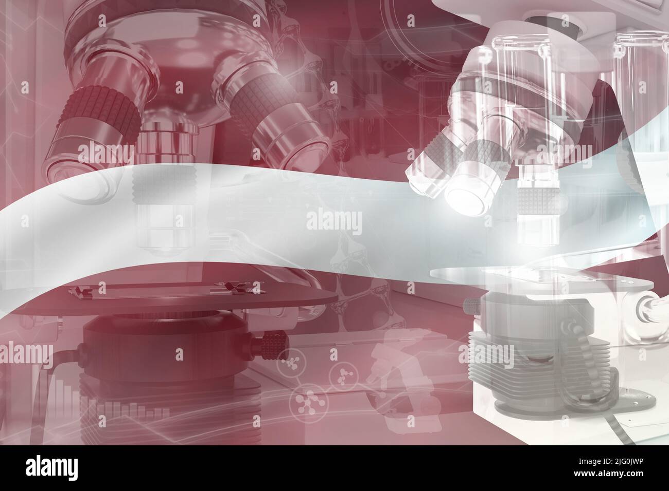 Latvia science development conceptual background - microscope on flag ...