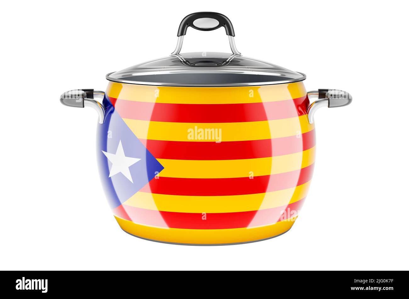Catalan national cuisine concept. Catalan flag painted on the stainless ...