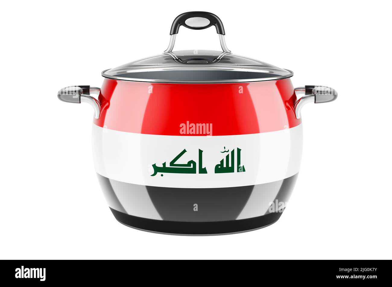 Iraqi national cuisine concept. Iraqi flag painted on the stainless ...