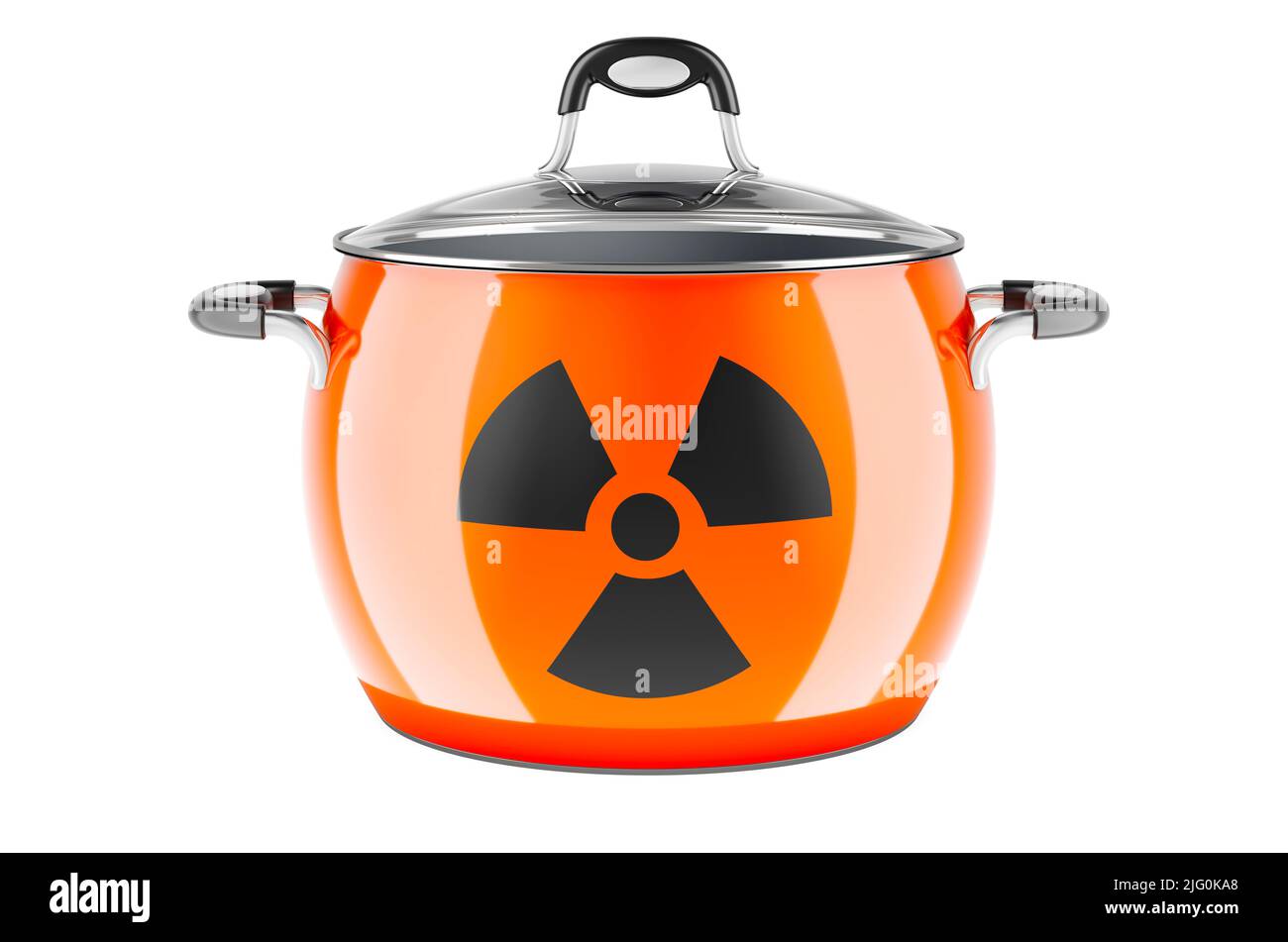 Radiation sign painted on the stainless steel stock pot. 3D rendering ...