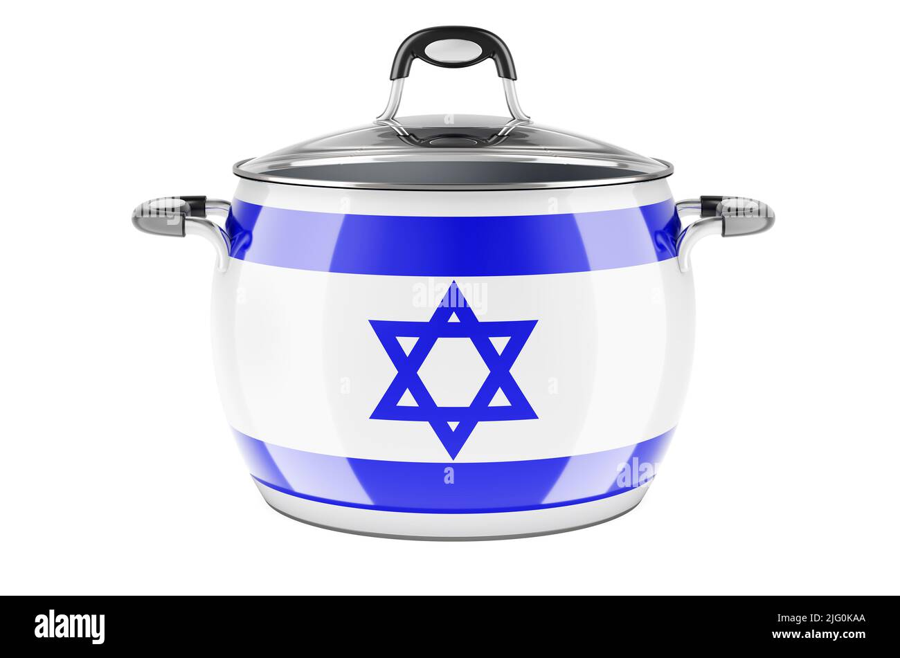Israeli national cuisine concept. Israeli flag painted on the stainless ...