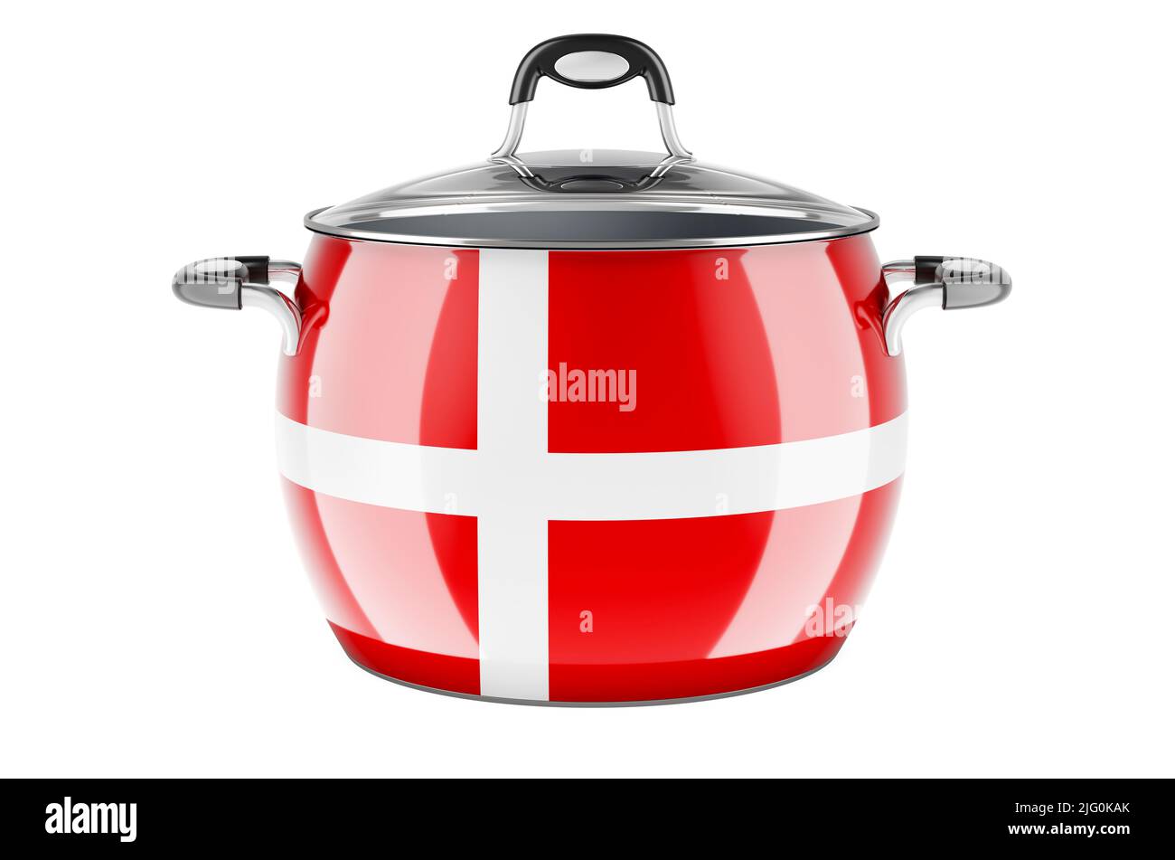 Danish national cuisine concept. Danish flag painted on the stainless ...