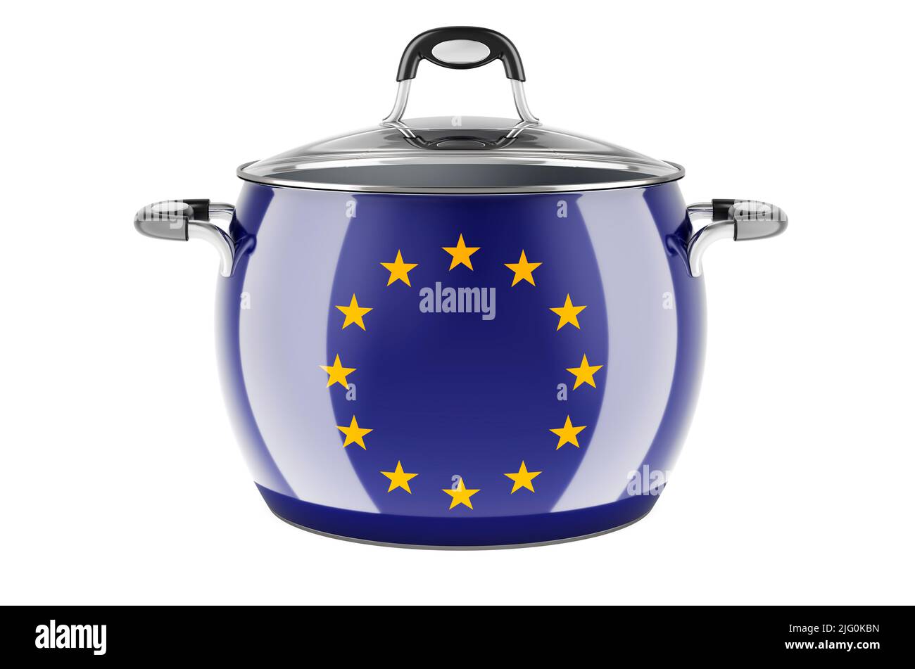 The EU national cuisine concept. The EU flag painted on the stainless ...