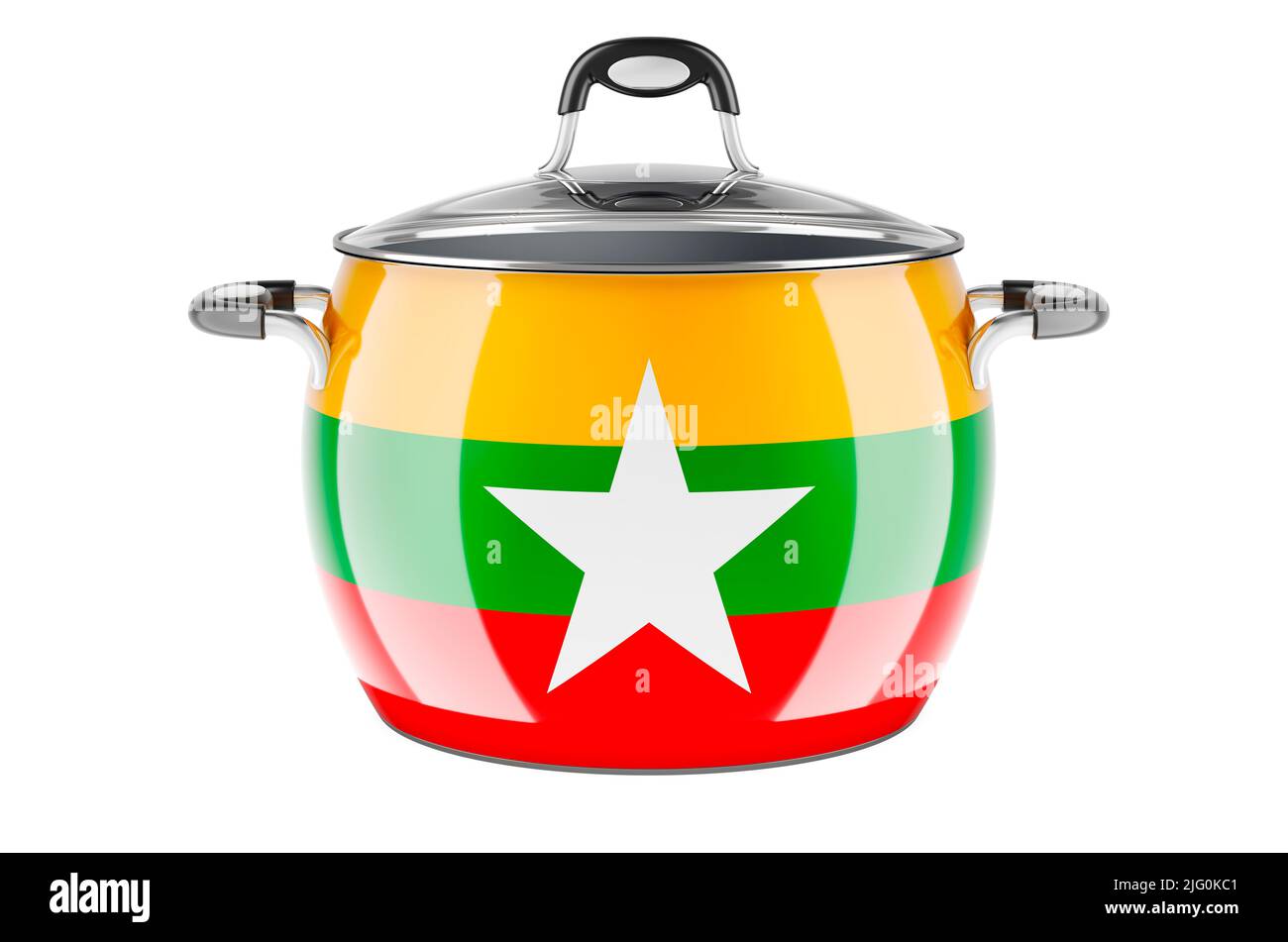 Myanmar national cuisine concept. Myanmar flag painted on the stainless ...