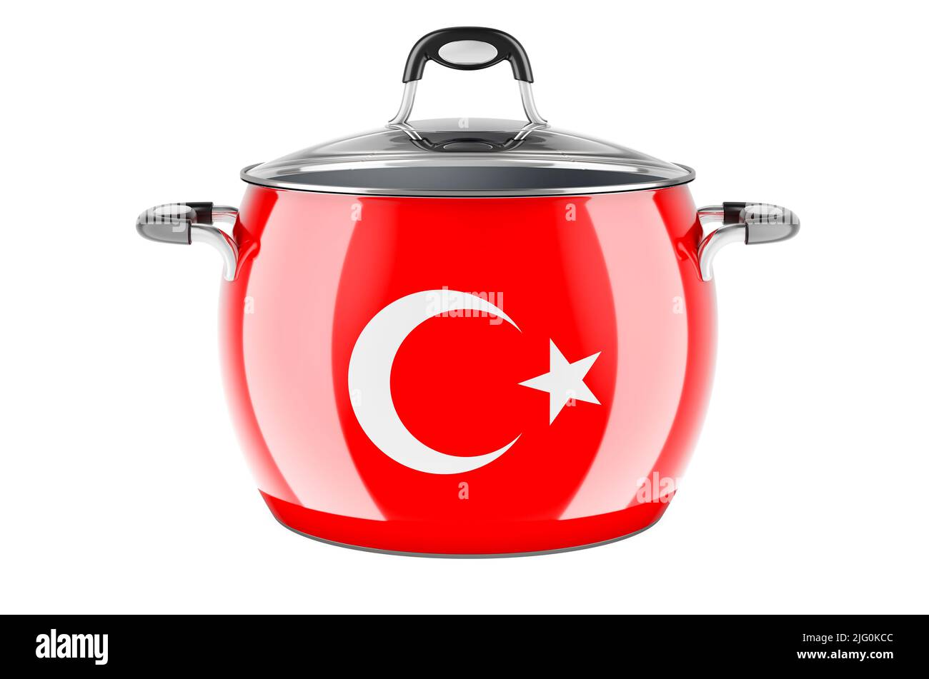 Turkish national cuisine concept. Turkish flag painted on the stainless ...