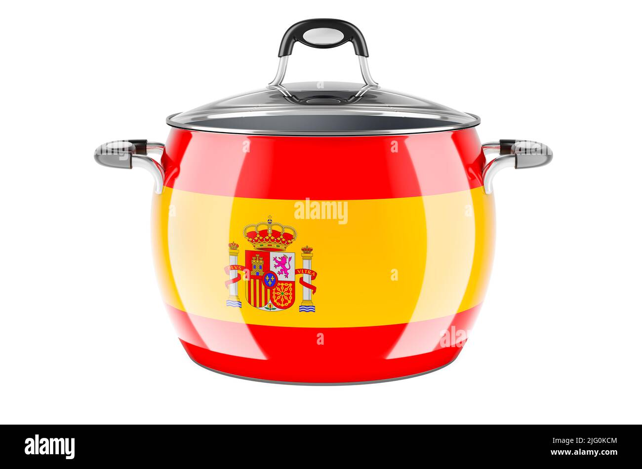 Spanish national cuisine concept. Spanish flag painted on the stainless ...