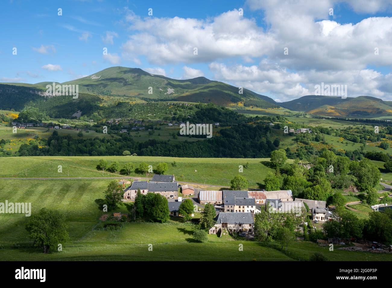 Landscape of the Auvergne mountains in the Monts Dore massif in spring ...