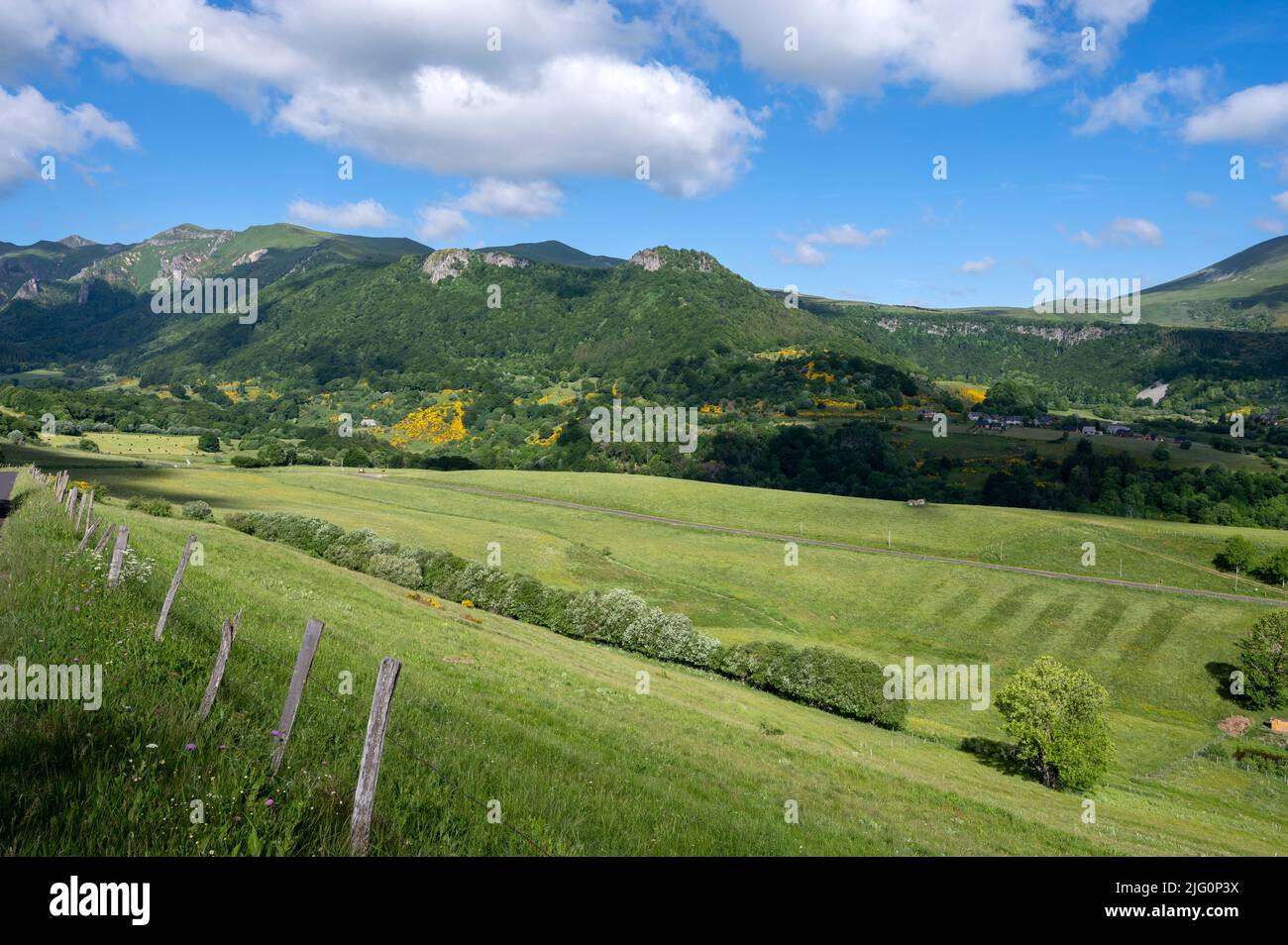 Landscape of the Auvergne mountains in the Monts Dore massif in spring ...