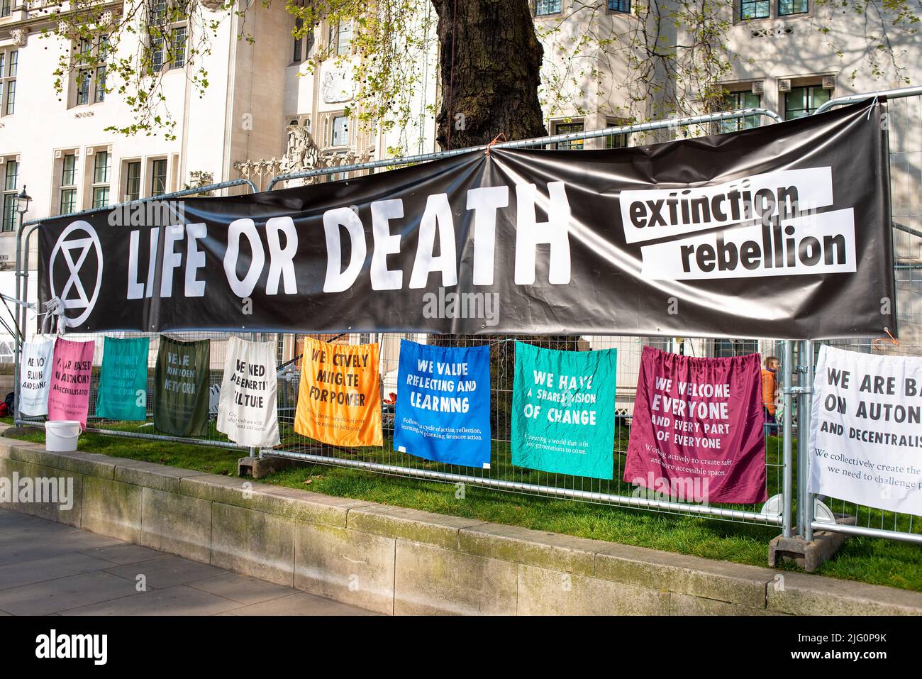 Signs at the Extinction Rebellion demonstration, in Parliament Square ...