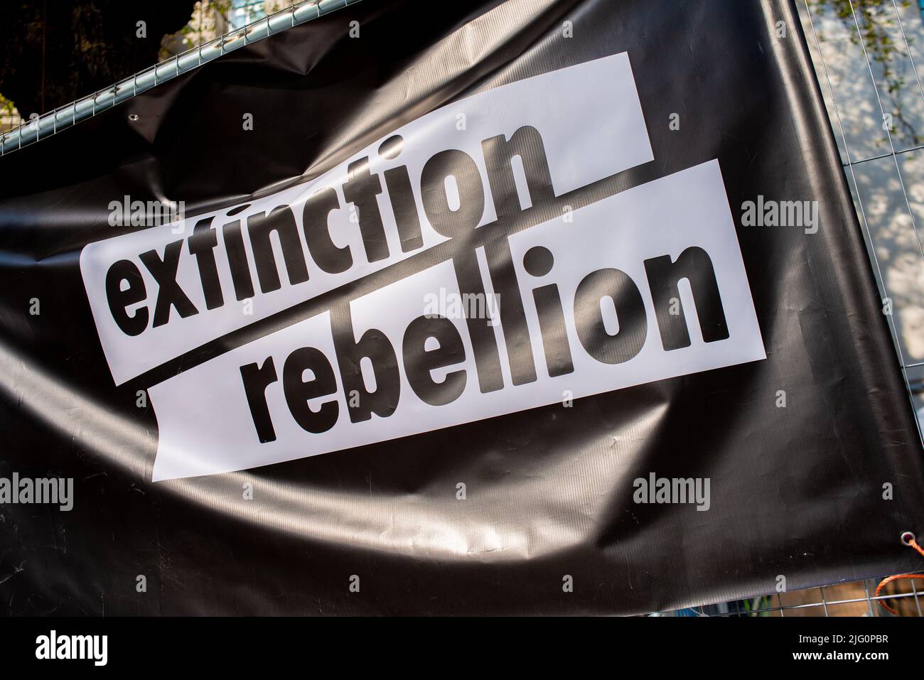 Signs at the Extinction Rebellion demonstration, in Parliament Square ...