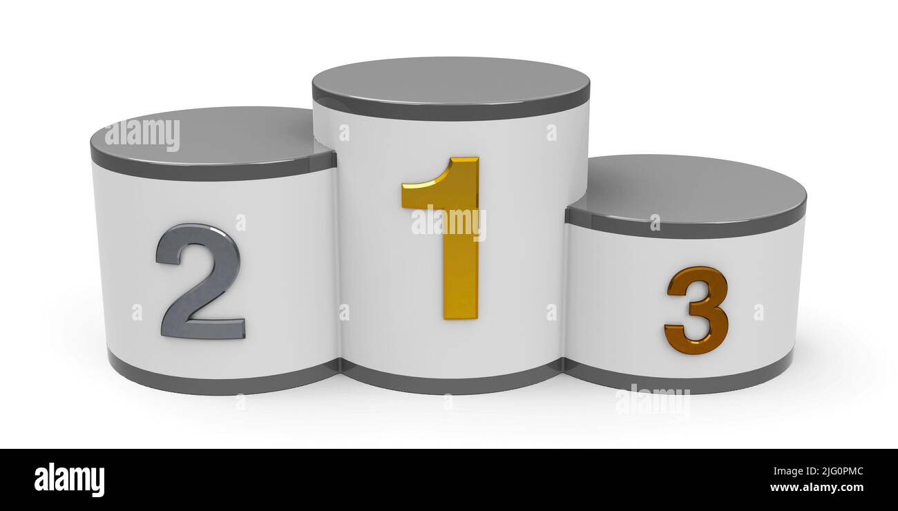 White and gray cylinder podium with three rank places, three ...