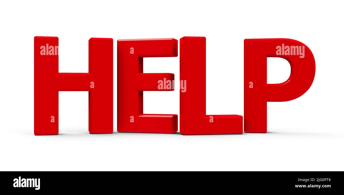 Red help symbol, icon or button isolated on white background, three ...