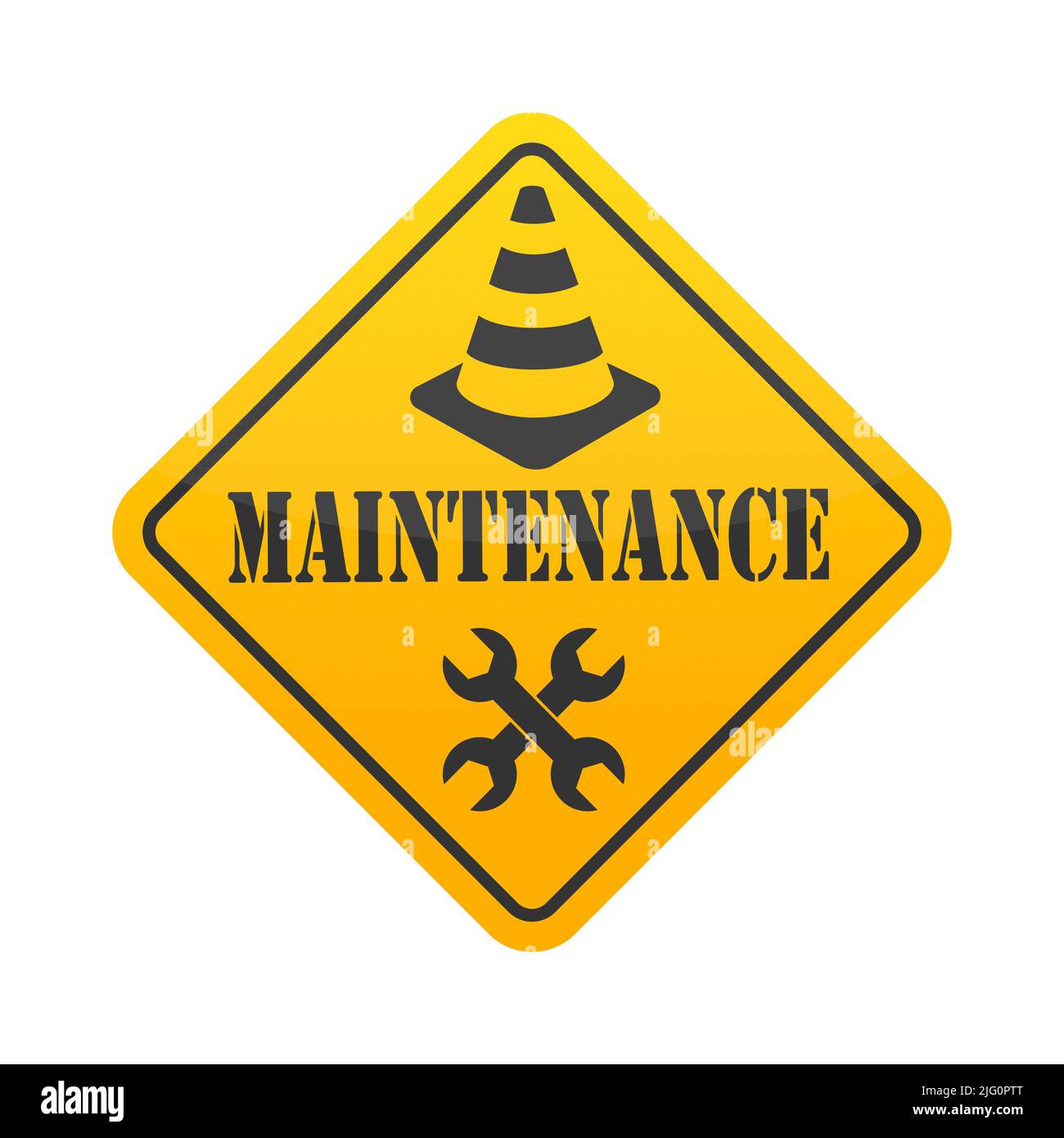 Yellow warning sign with the image of a cone and horn keys. Maintenance ...