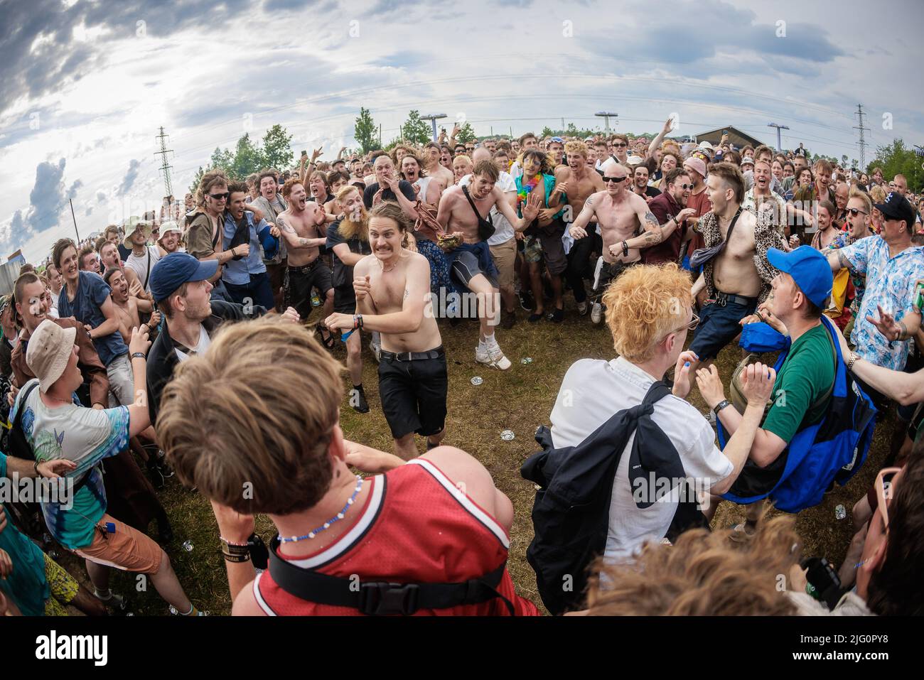 Roskilde, Denmark. 26th, June 2022. Festival goeers seen at one of many ...