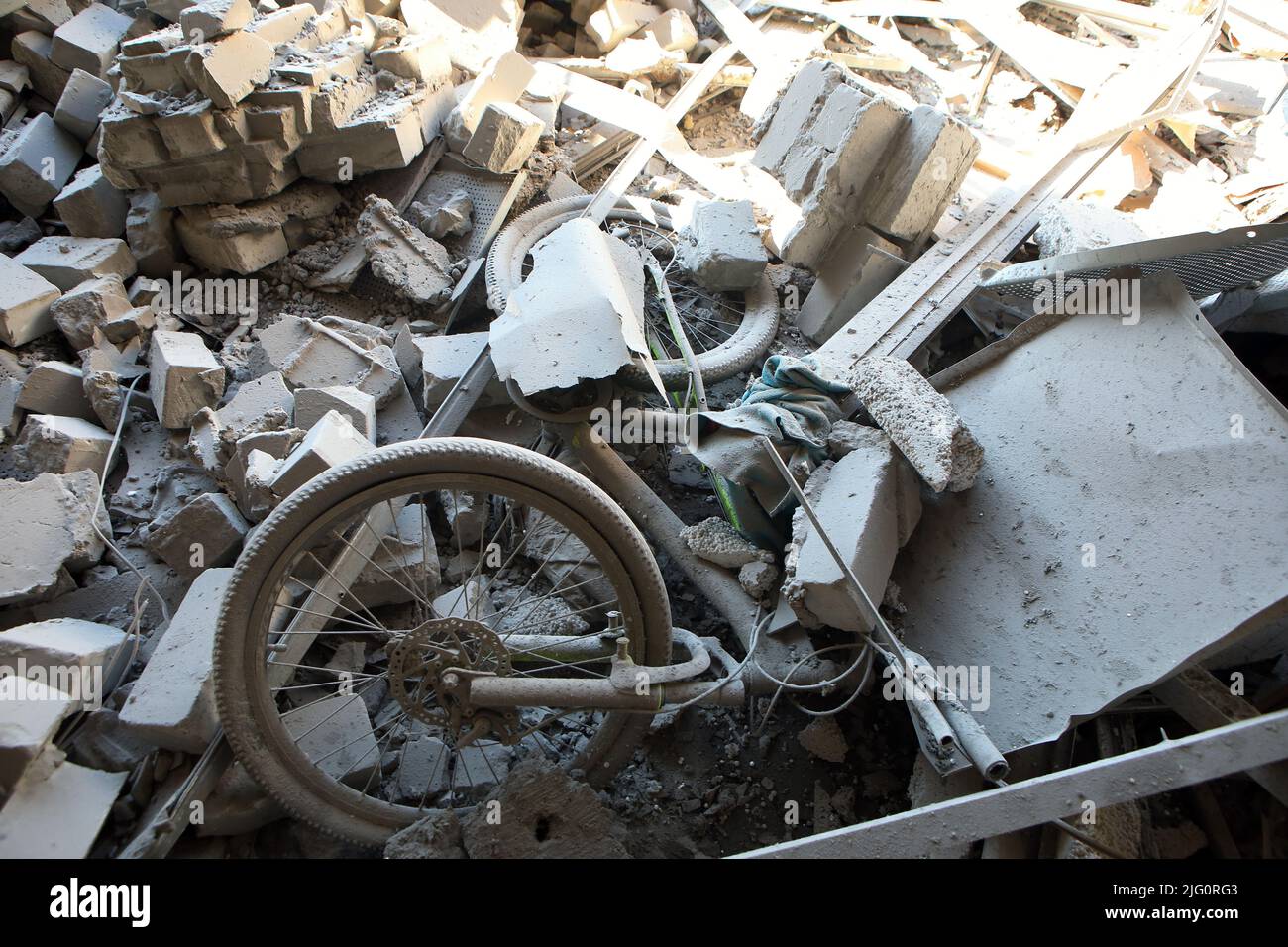 KHARKIV, UKRAINE - JULY 6, 2022 - Rubble covers the ground on the ...