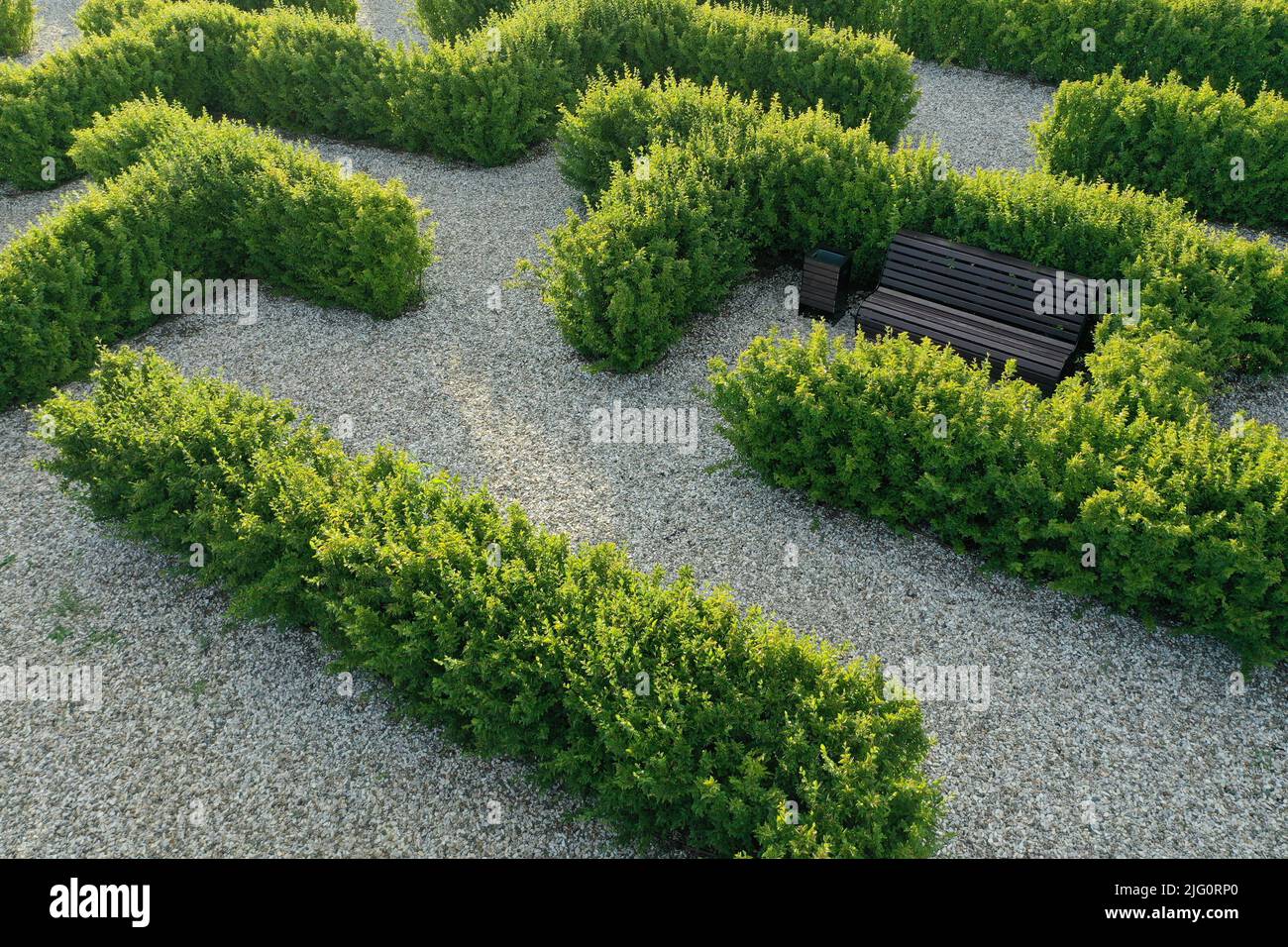 Aerial view of beautiful formal garden with bench Stock Photo - Alamy