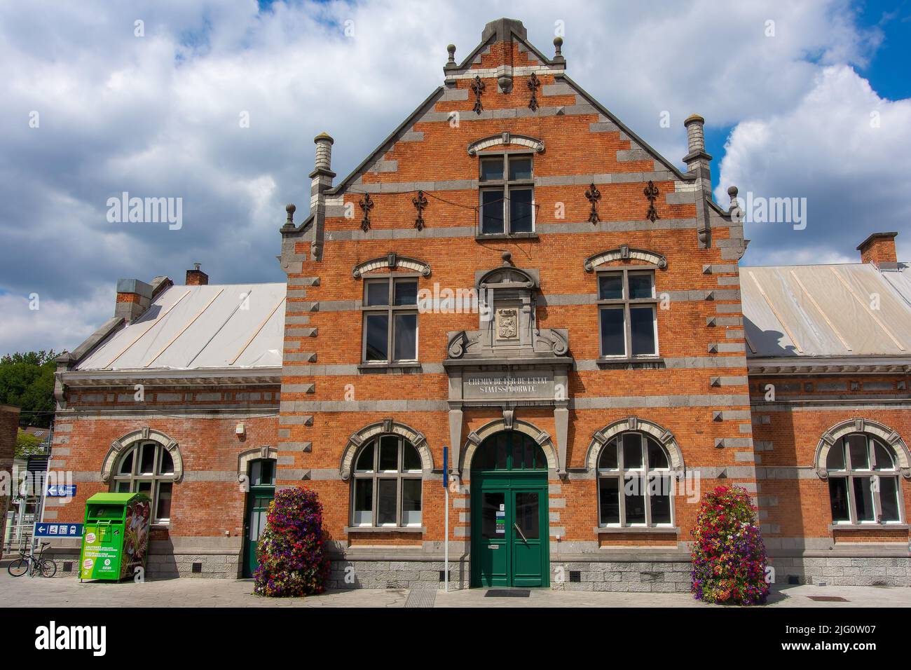Brussels, Belgium, July 6, 2022. Facade of Jette station. The passenger ...