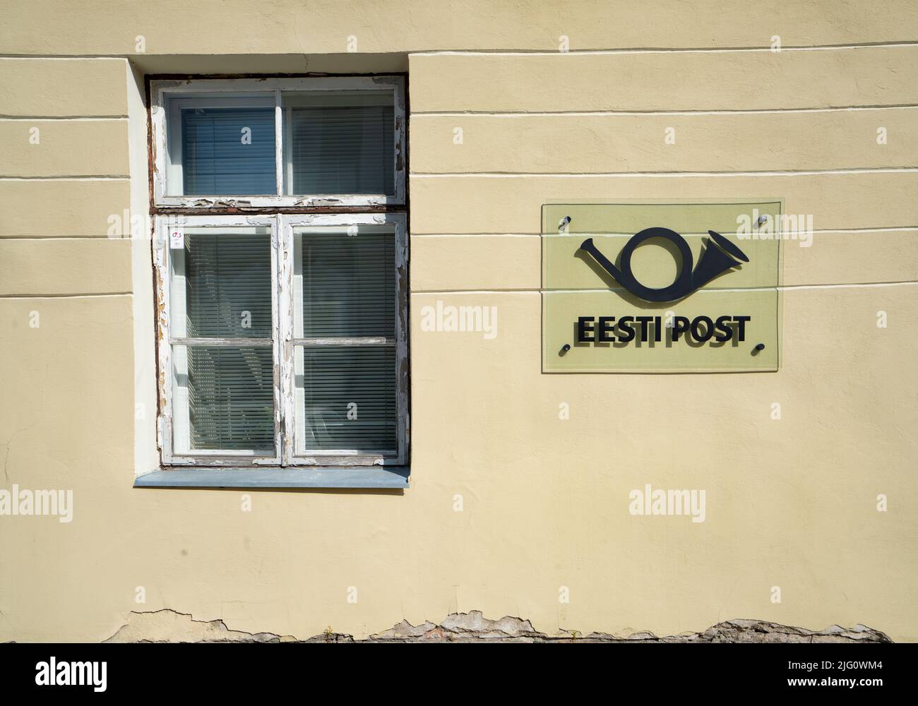 Tallinn, Estonia. July 2022. view of the Estonian post sign in the old ...