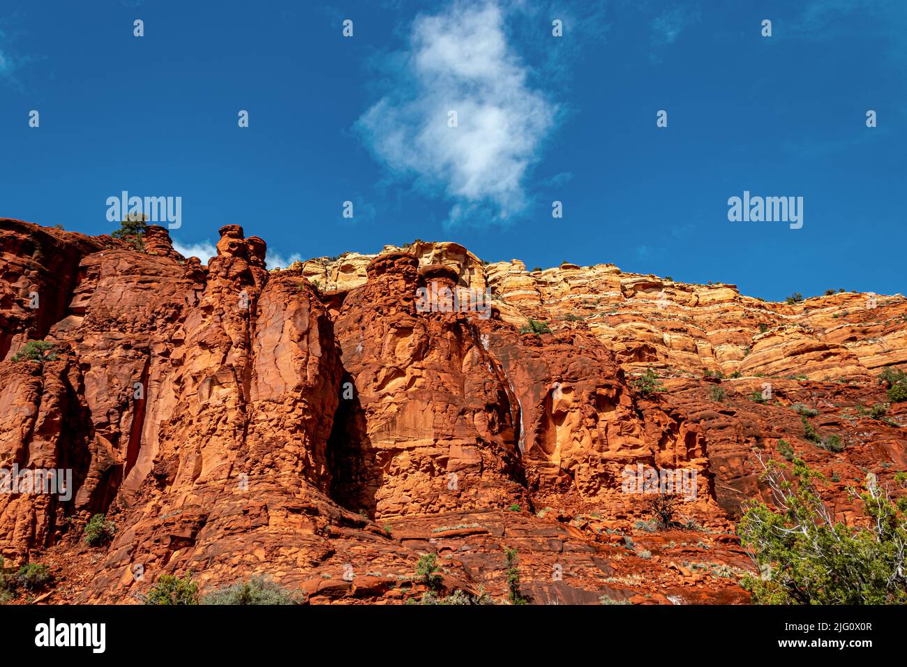 Yellow, orange and red rock walls dominate the desert landscape, Sedona ...