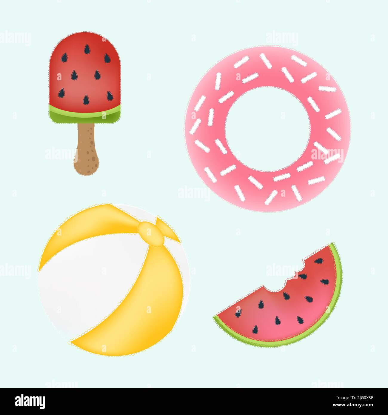 Clipart Summer Elements in Cartoon Style. Cute Clip Art Summer Elements ...