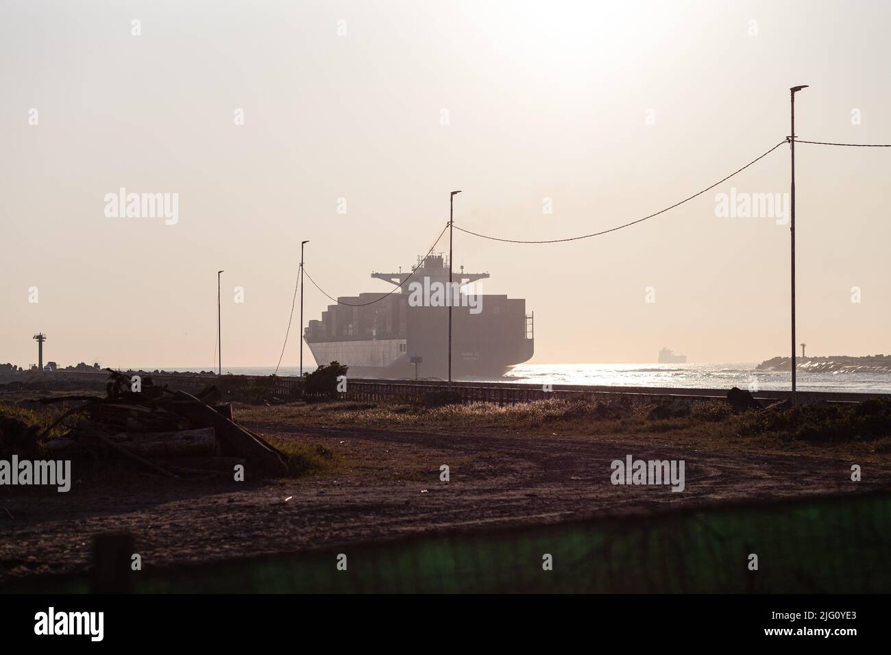 Container ship departing Durban Harbour Stock Photo - Alamy