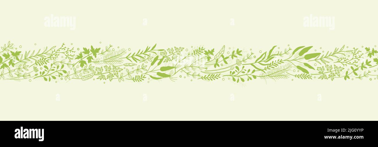 Green nature seamless pattern, herbal background, fresh hand drawn ...