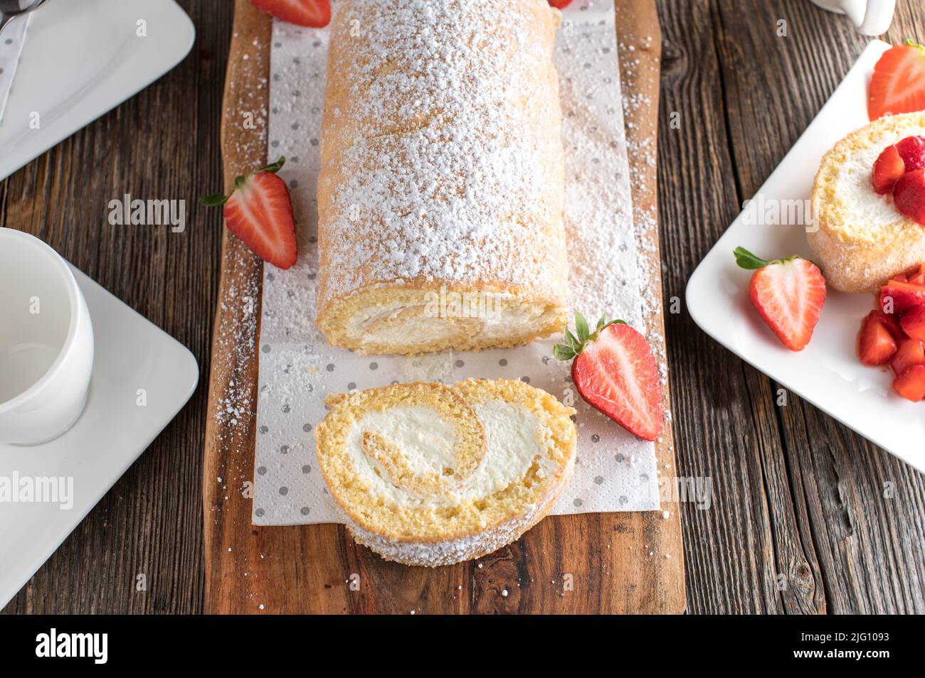 Cake whipped cream on table hi-res stock photography and images - Alamy