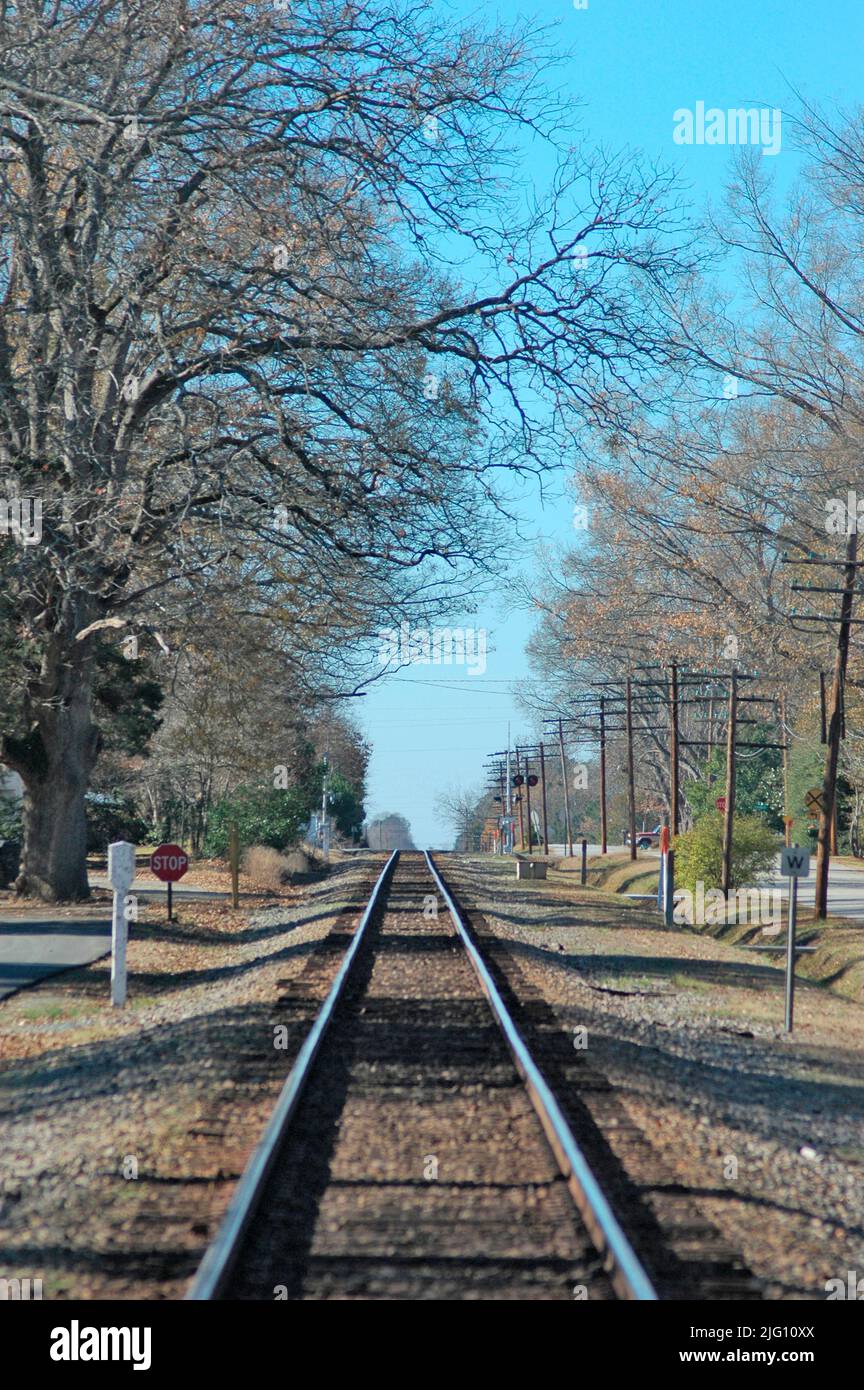 Railroad Tracks into the distance for rail trains Stock Photo - Alamy