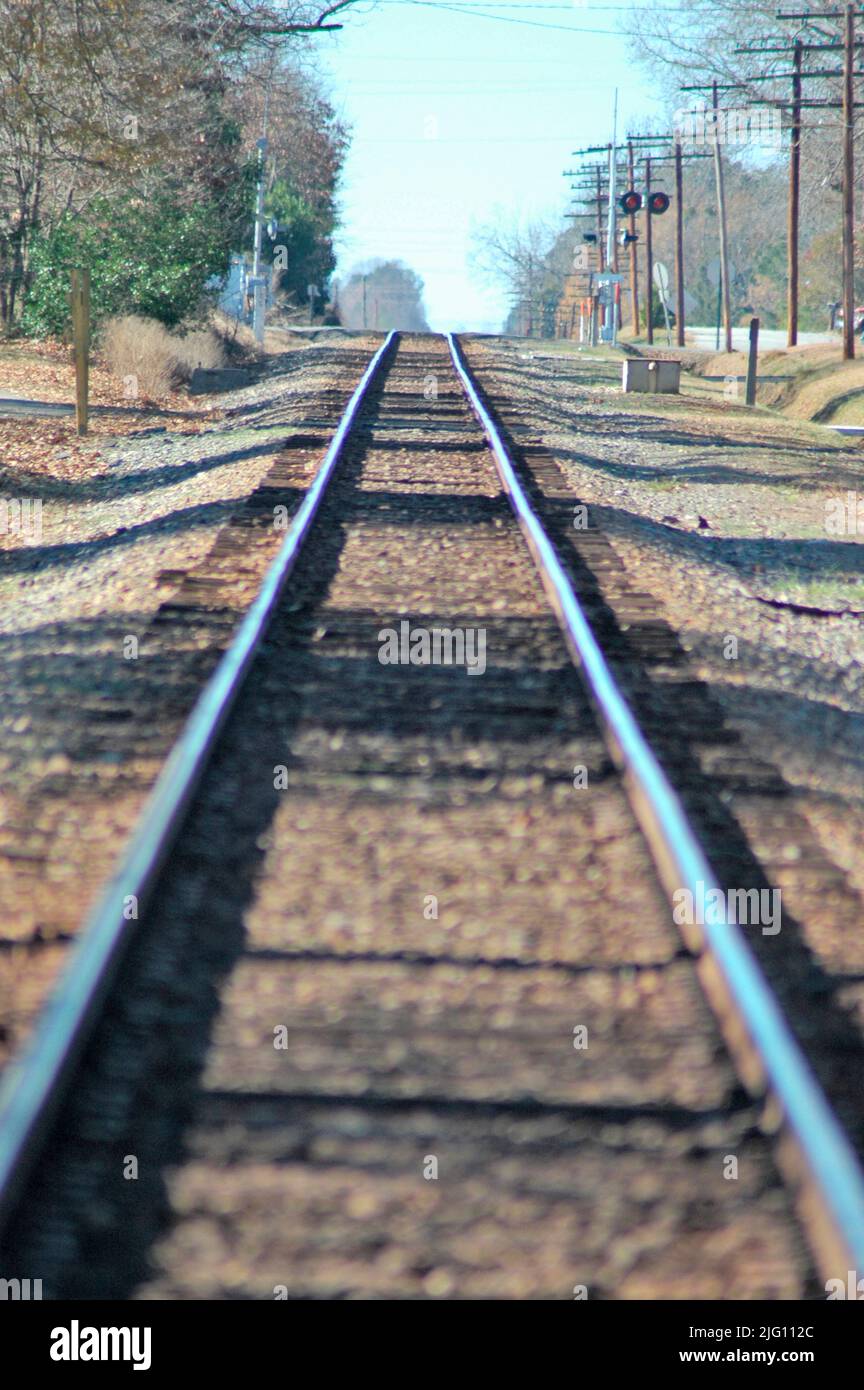 Railroad Tracks into the distance for rail trains Stock Photo - Alamy