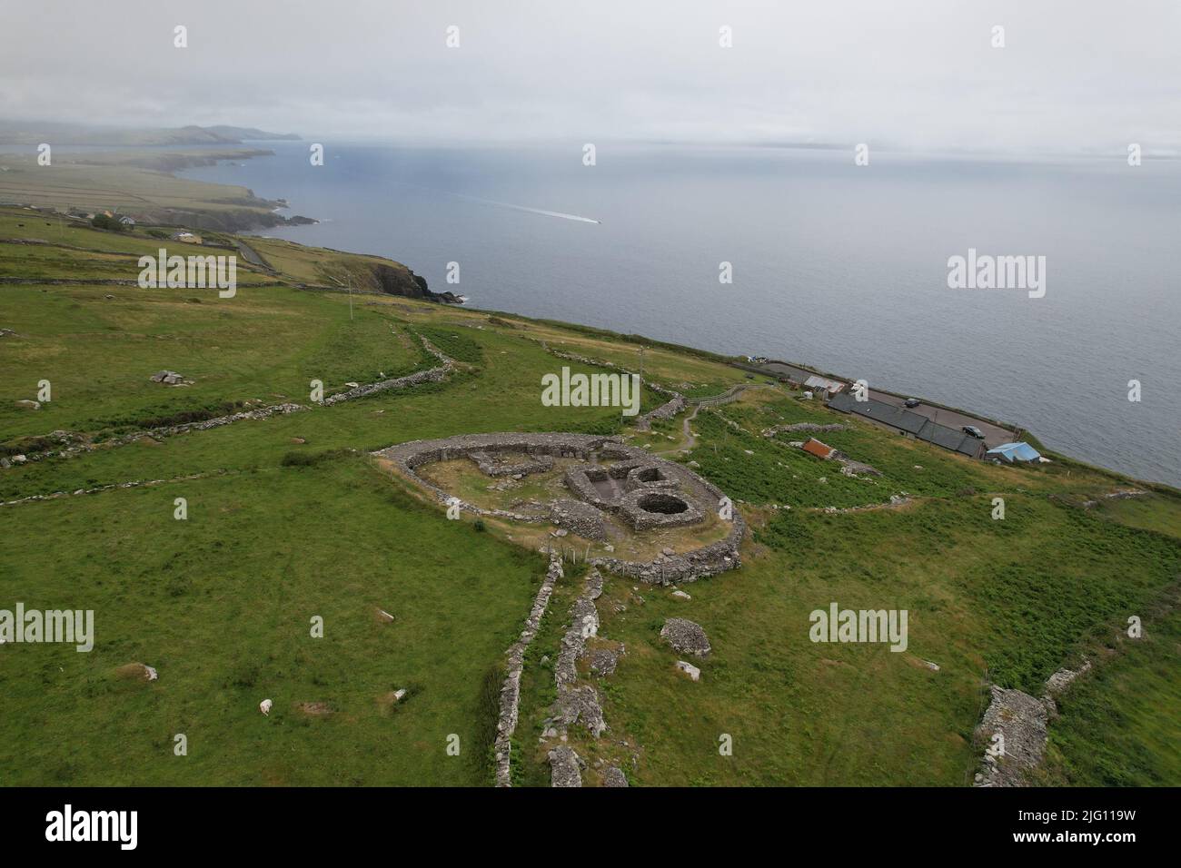 Fahan BeeHive Huts Dingle peninsula Ireland drone aerial view Stock ...