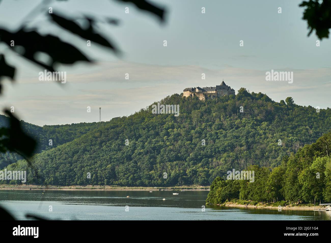 Hotel Schloss Waldeck at lake Edersee, a castle high above an ...
