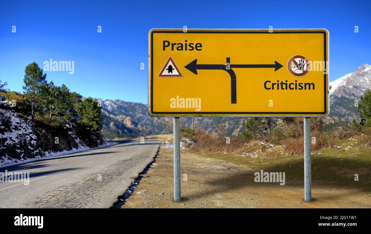 Street Sign the Direction Way to Praise versus Criticism Stock Photo ...
