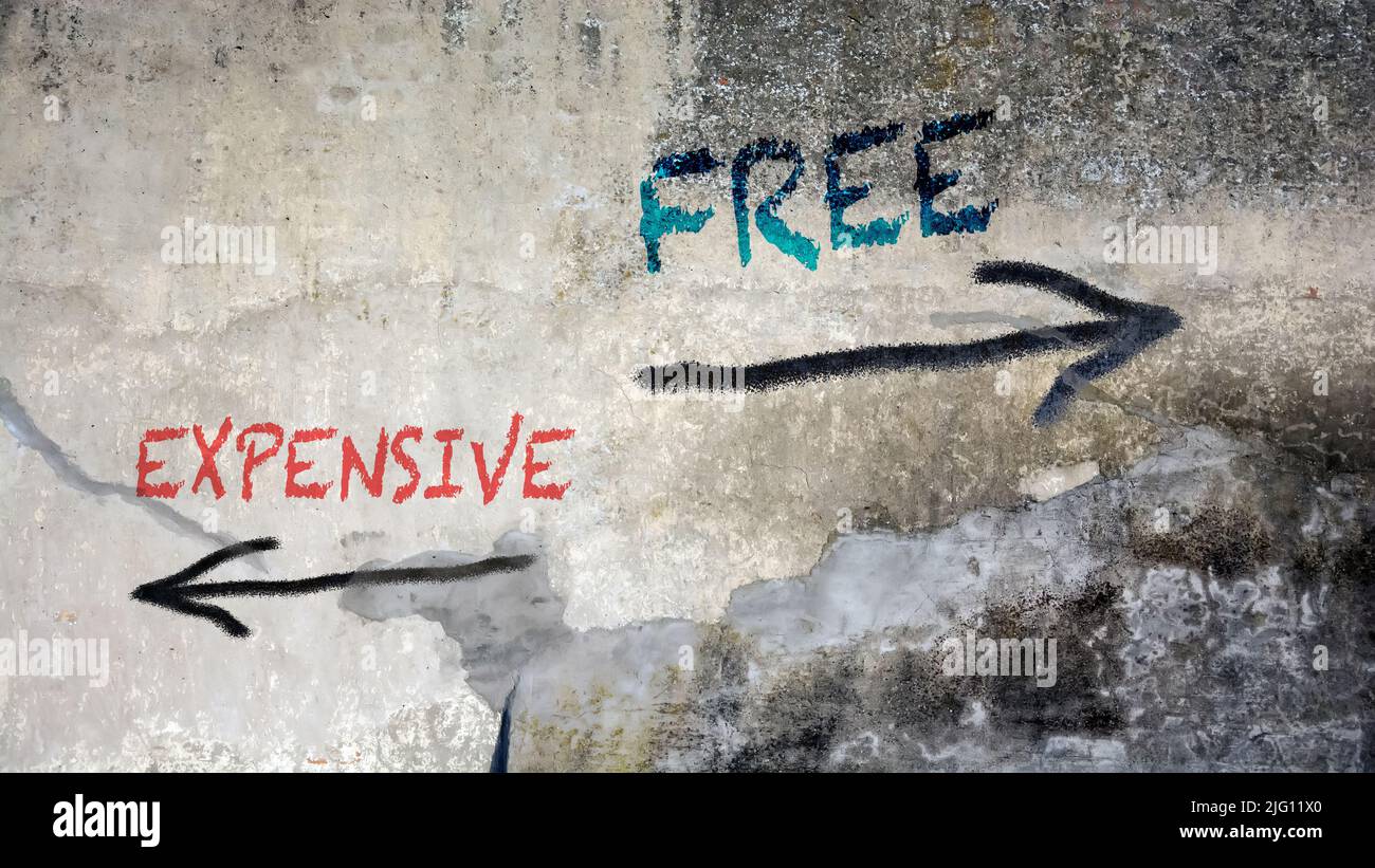 Street Sign the Direction Way to Free versus Expensive Stock Photo - Alamy