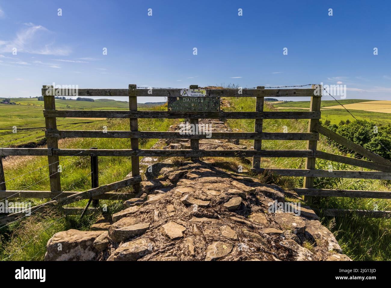 The end to Hadrian’s Wall on the summit of the Whin Sill rock face at ...