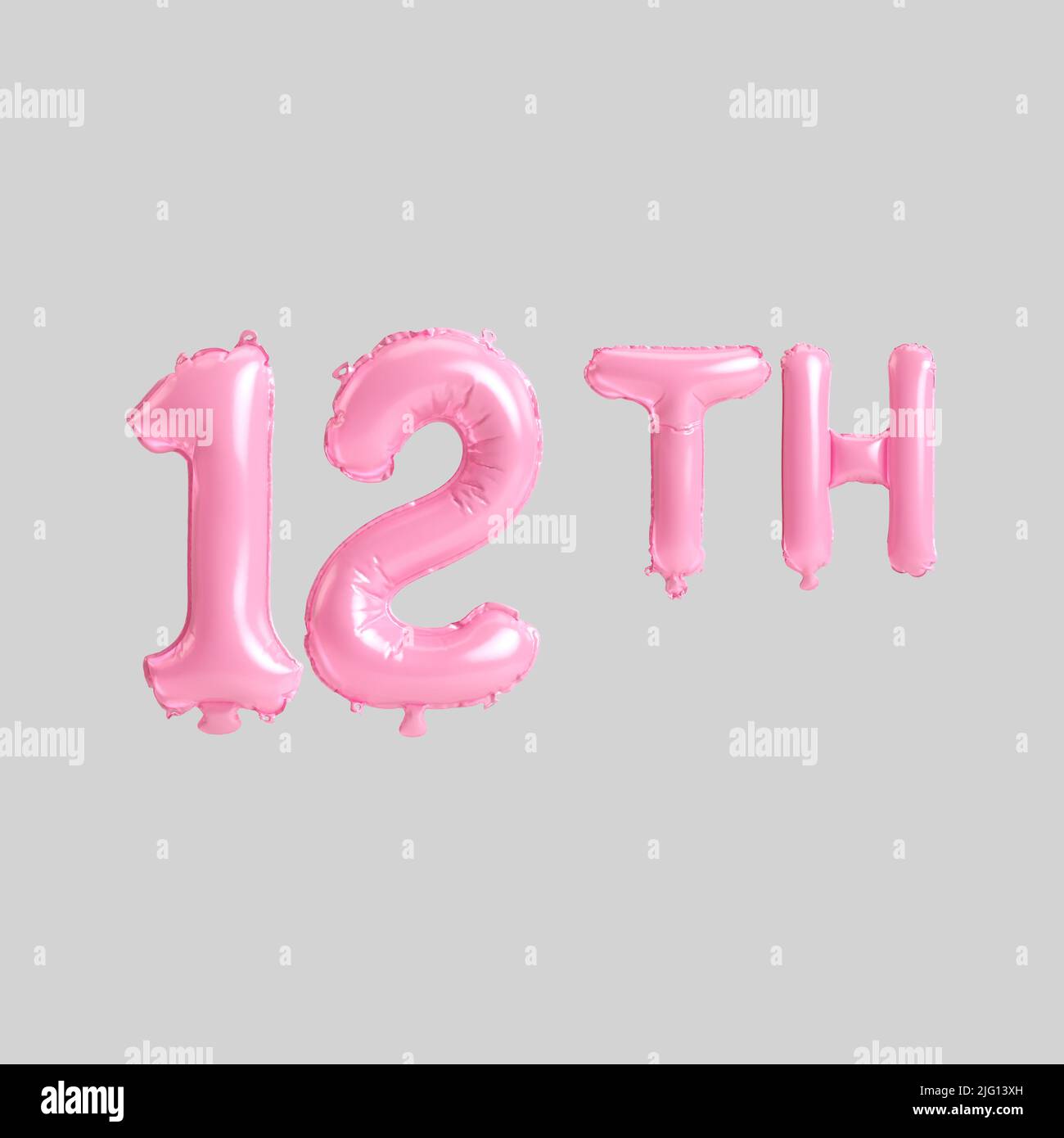 3d illustration of 12th pink balloons isolated on background Stock ...