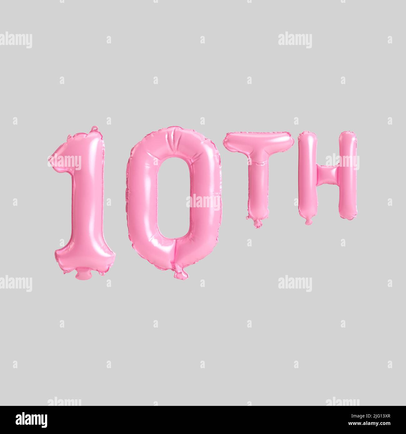 3d illustration of 10th pink balloons isolated on background Stock ...