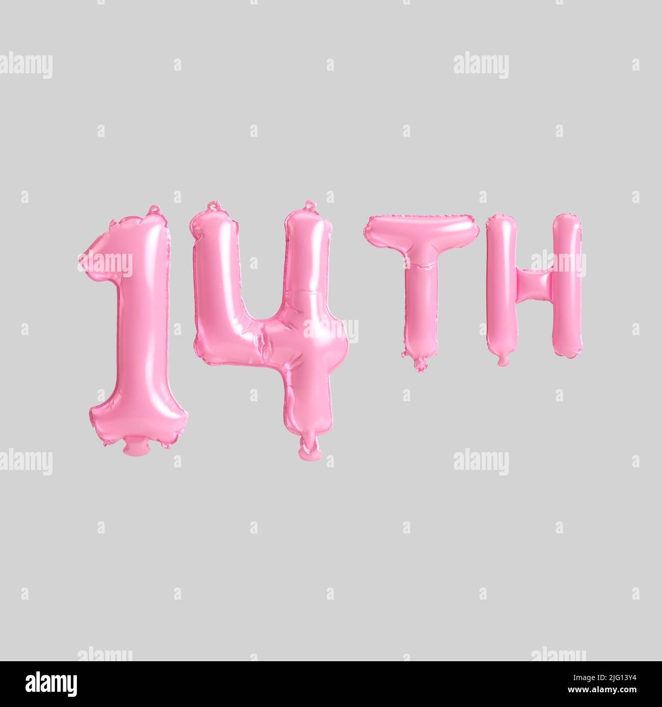 3d illustration of 14th pink balloons isolated on background Stock ...